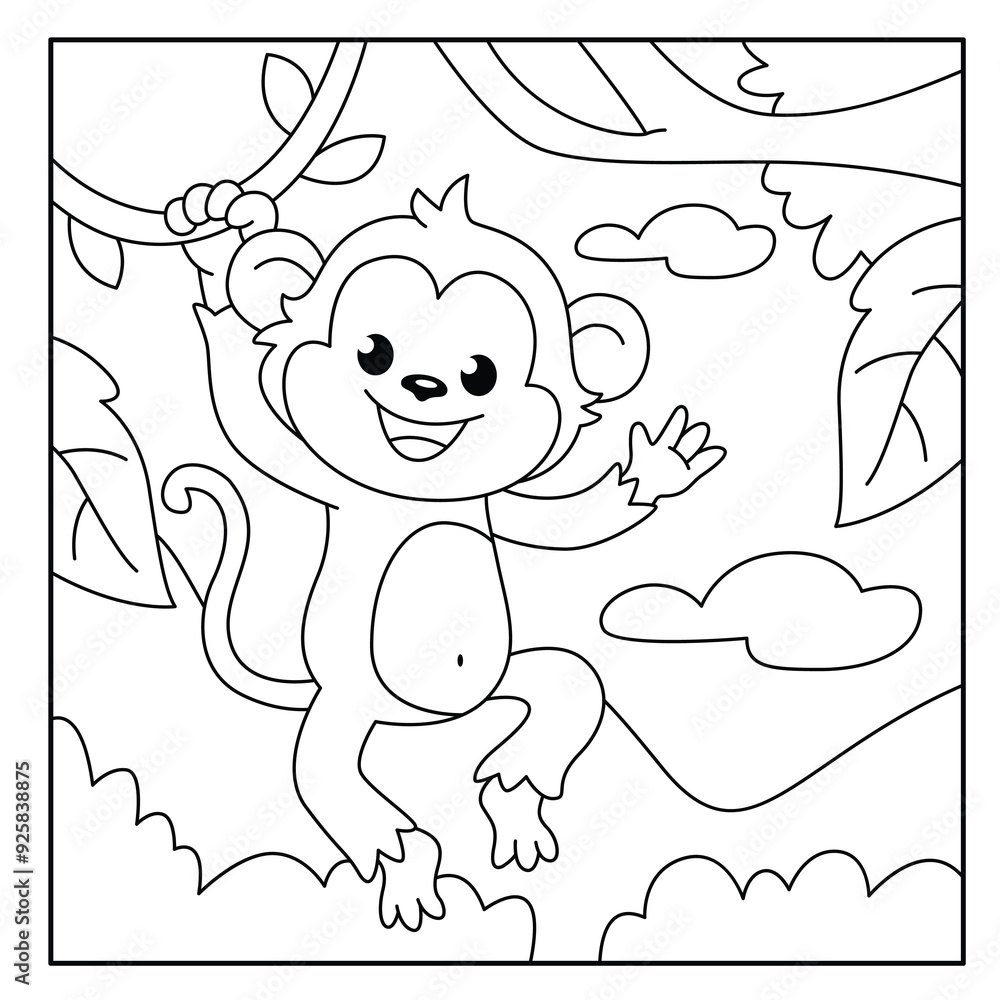 Cute monkey coloring page for kids Stock Vector | Adobe Stock
