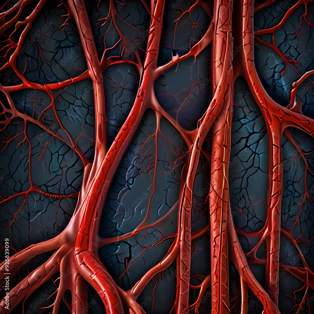 Illustration of human blood vessels showing arteries and veins ...