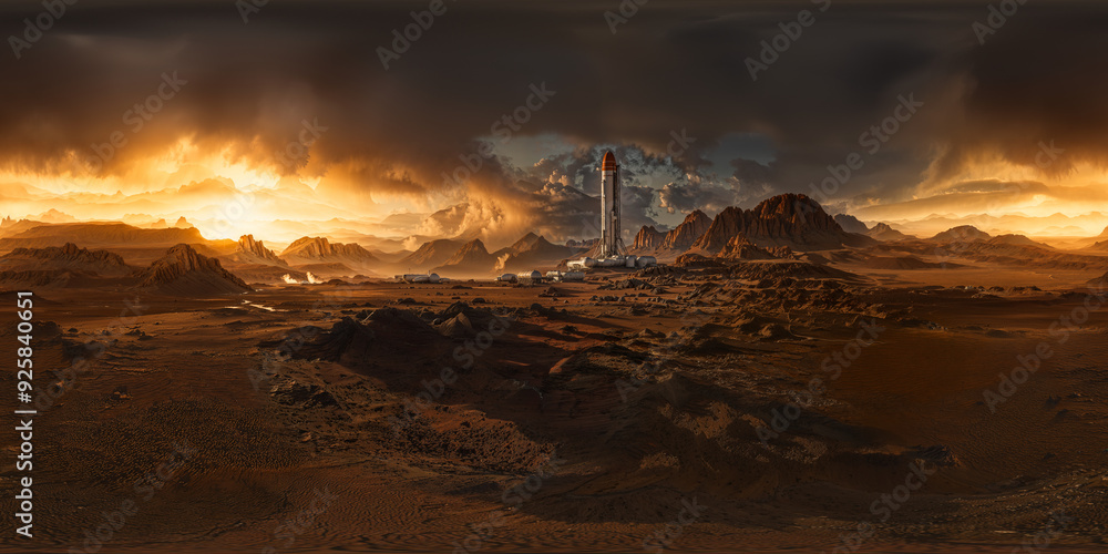 Science base and Space shuttle on Mars land 8K VR, VR 360 degree Mars ...