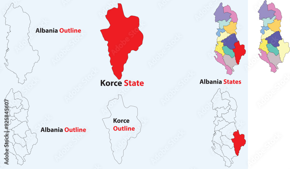 Korce map vector of Albania, Korce line map, Korce with city map, Korce ...