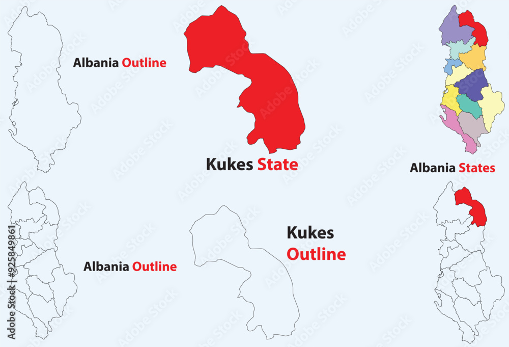 Kukes map vector of Albania, Kukes line map, Kukes with city map, Kukes ...