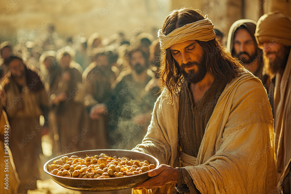 Jesus feeding five thousand, Bible story illustration, Biblical ...