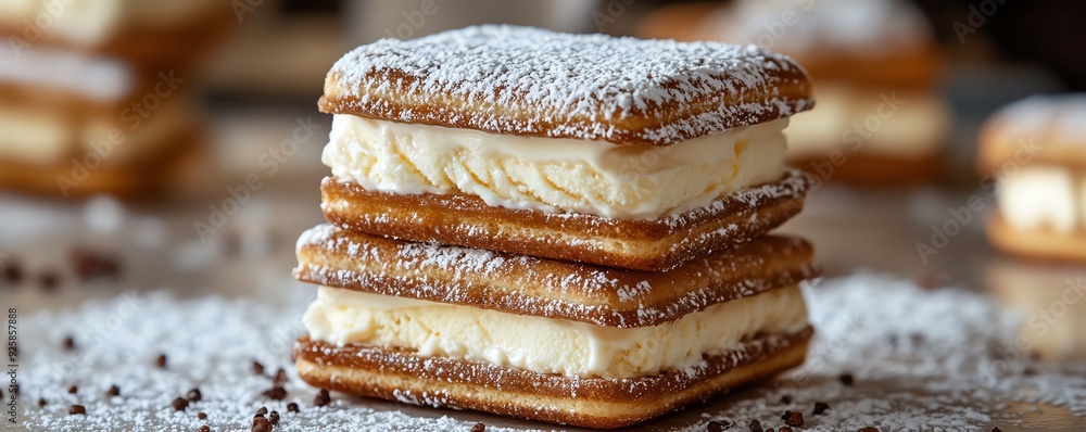 Ice cream sandwiches made with beignet halves, filled with taffy swirl ...