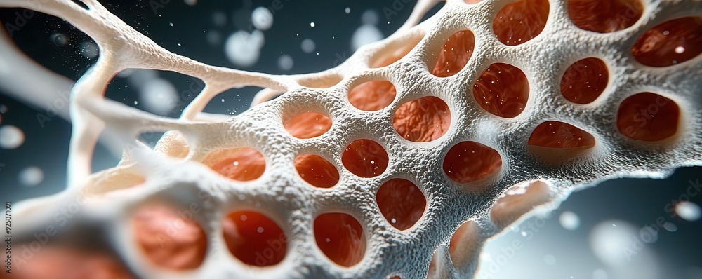 Detailed 3D visualization of connective tissue in a microscope view ...