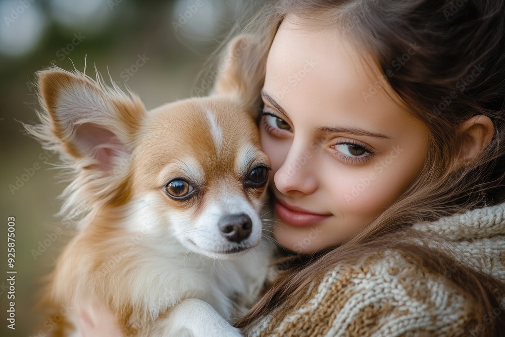 Confused Pet Owner. Cute Girl Playing with Her Chihuahua, Best Friends ...