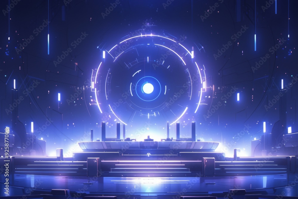 Futuristic Anime-Style Stage: An Enchanting Circular Platform Lit by ...