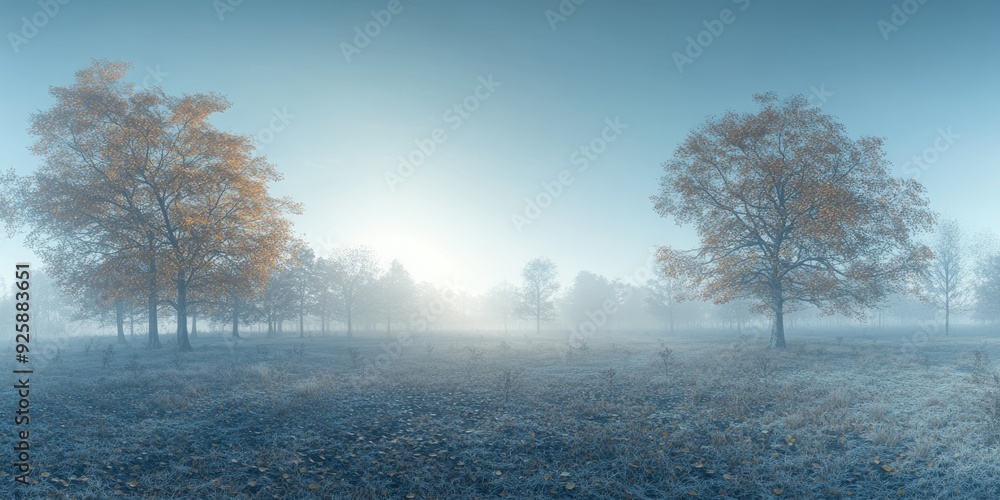 HDRI Trees. Autumn Landscape with Beautiful Foggy Trees in Equidistant ...