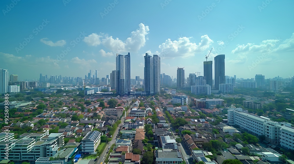 Aerial view of the city skyline in the 2020s, ultra-modern architecture ...