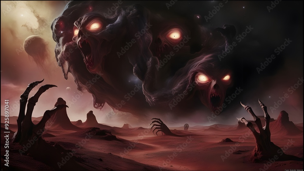 Terrifying zombie emerging from the shadows with decaying flesh and ...