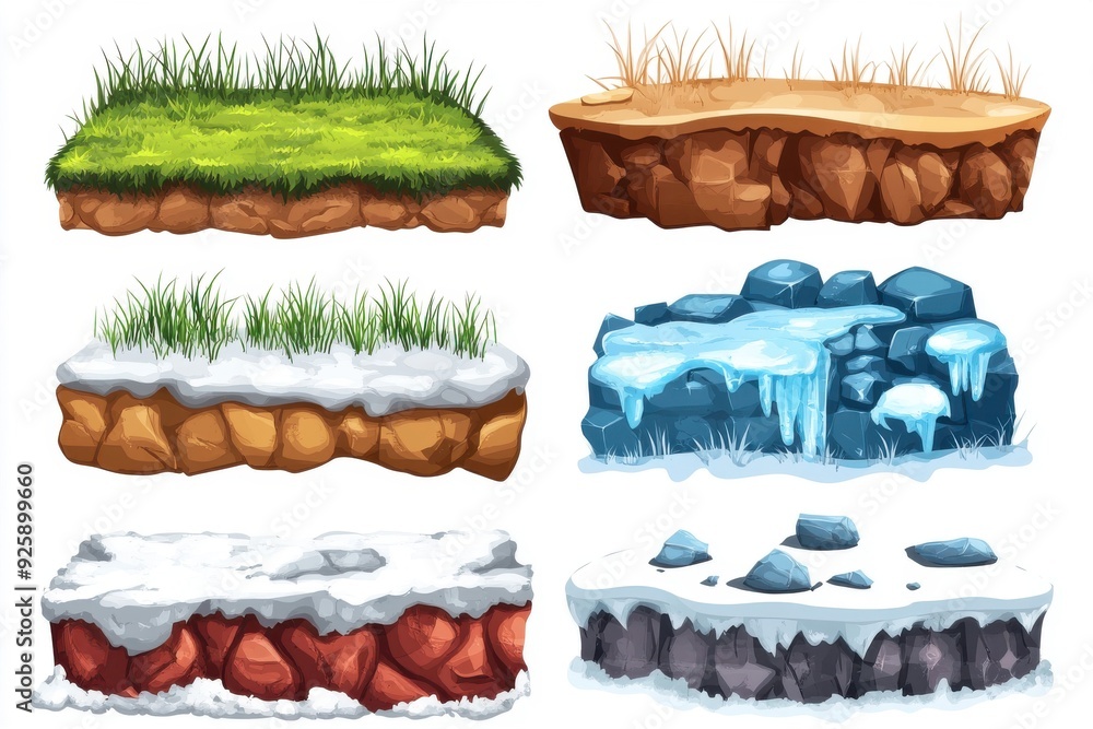 Creating game ui with ground assets: illustrated set of multi-layered ...