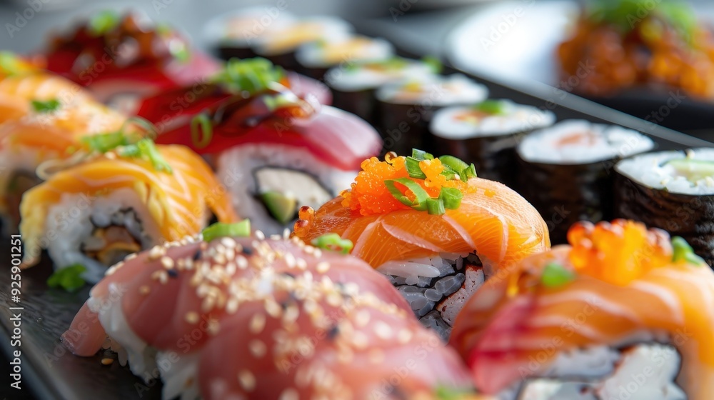 Create a sophisticated sushi presentation with premium ingredients like ...