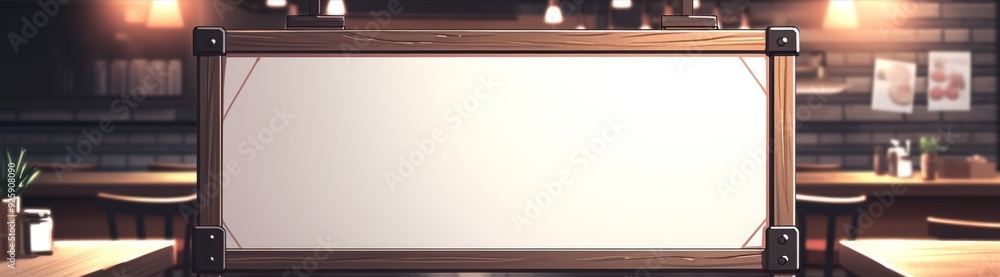 Blank Slate Elegance: A Black Menu Board on a Wooden Table with a ...