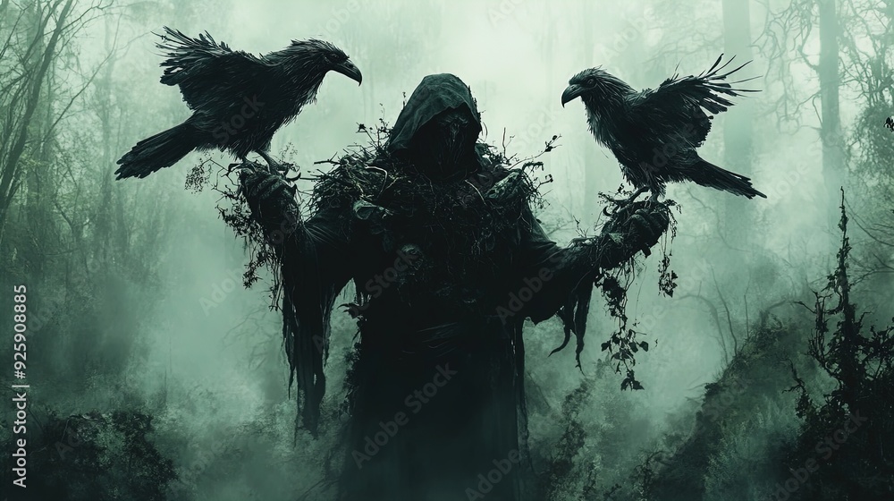 Dark Sorcerer in Nature's Armor: Gothic Fantasy Poster with Haunting ...