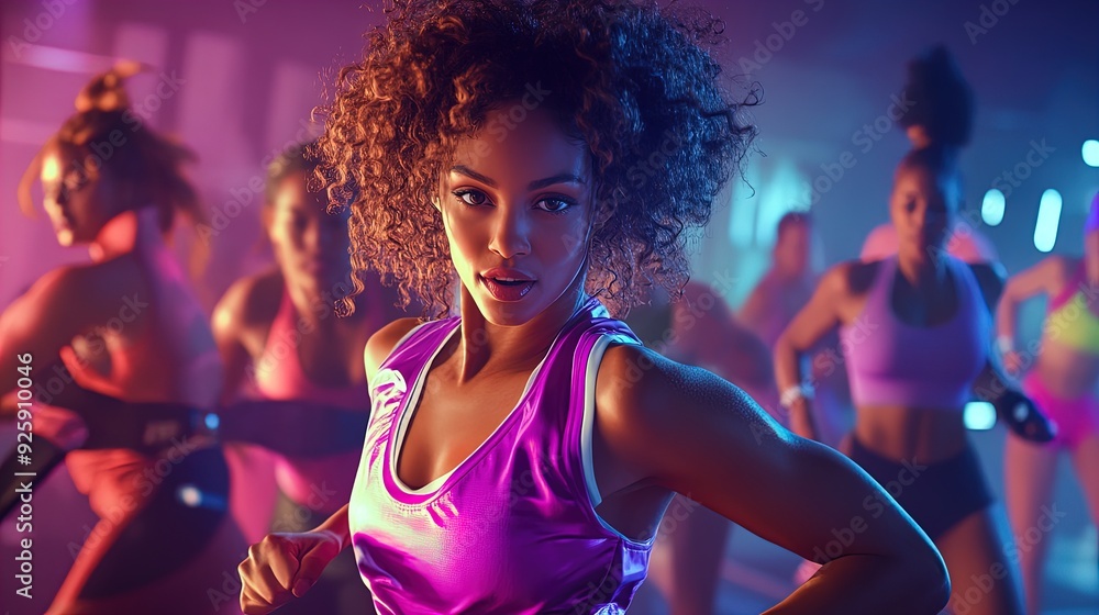 Dynamic Fitness Fun: A Vibrant Poster Capturing Bouncy Curls and ...