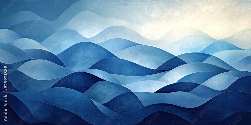 Ocean waves art background illustration, blue water sea pattern artwork ...