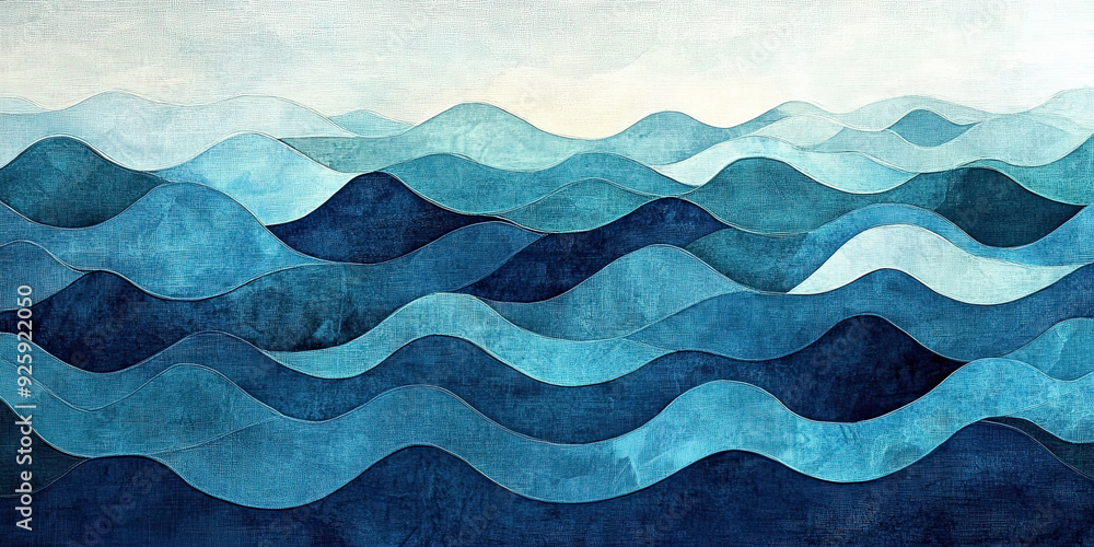 Ocean waves art background illustration, blue water sea pattern artwork ...