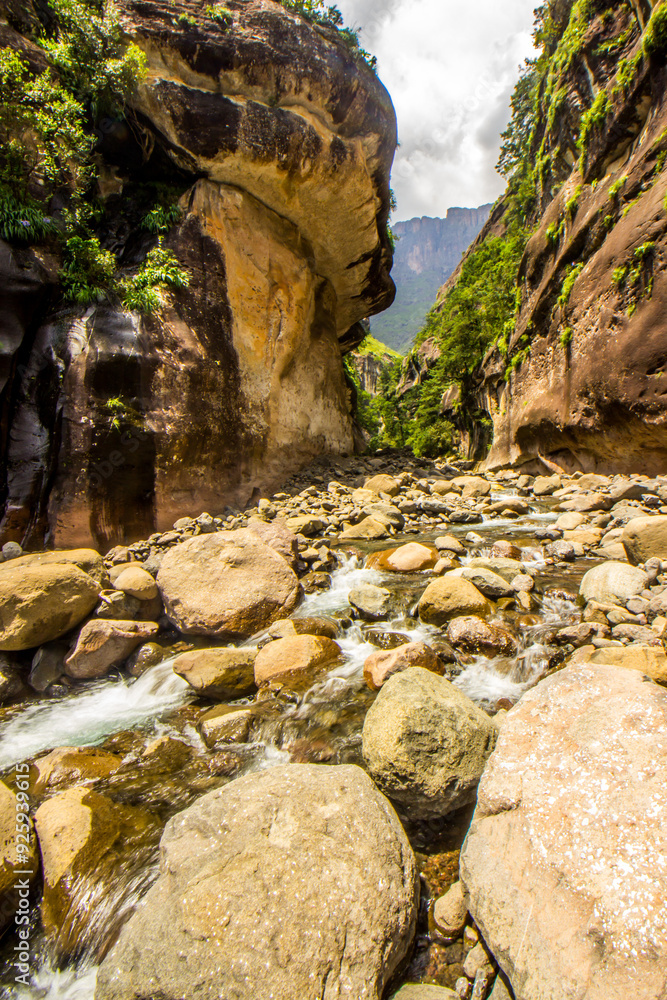 The upper flow of the Tugela River, flowing through a narrow sandstone ...