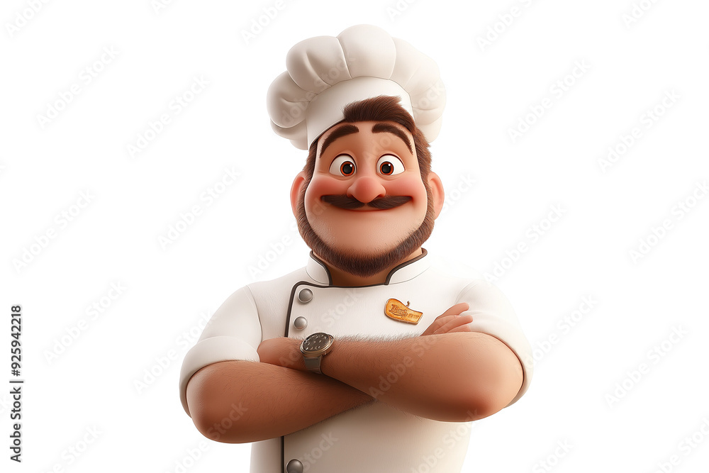 Cartoon style chef character. This chef has a confident and friendly ...