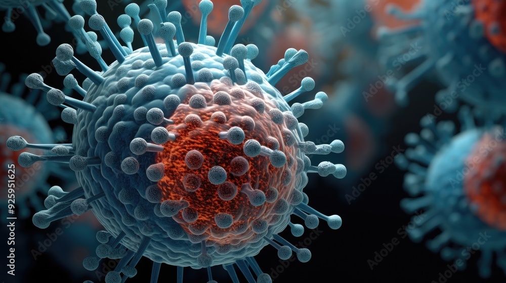Detailed 3D microscope view of the coronavirus, capturing its spike ...