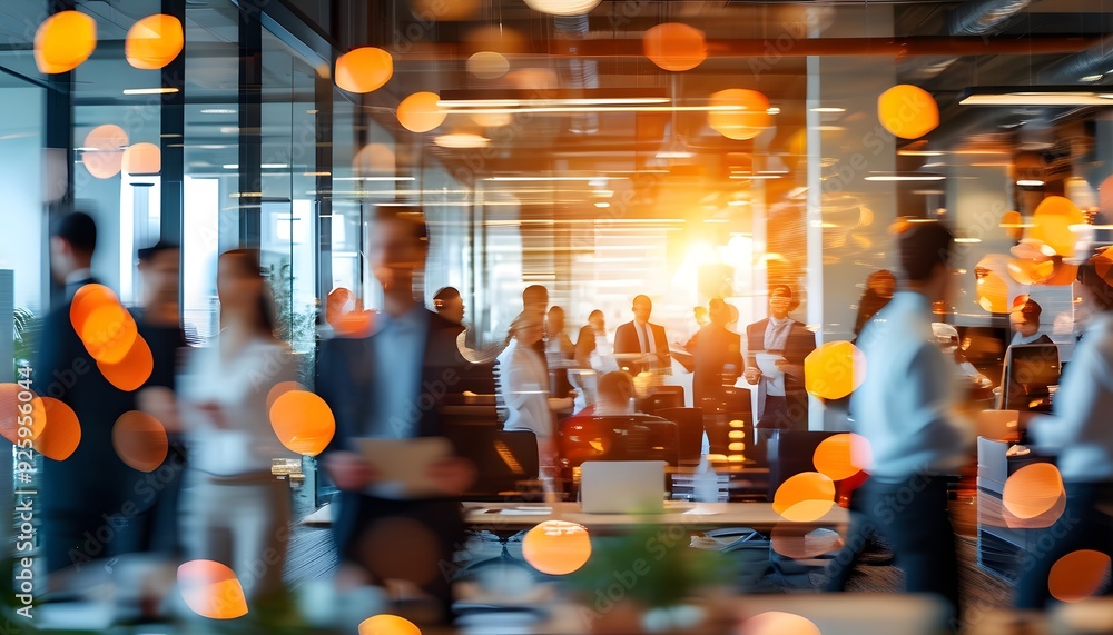 A bustling modern office environment filled with energetic ...