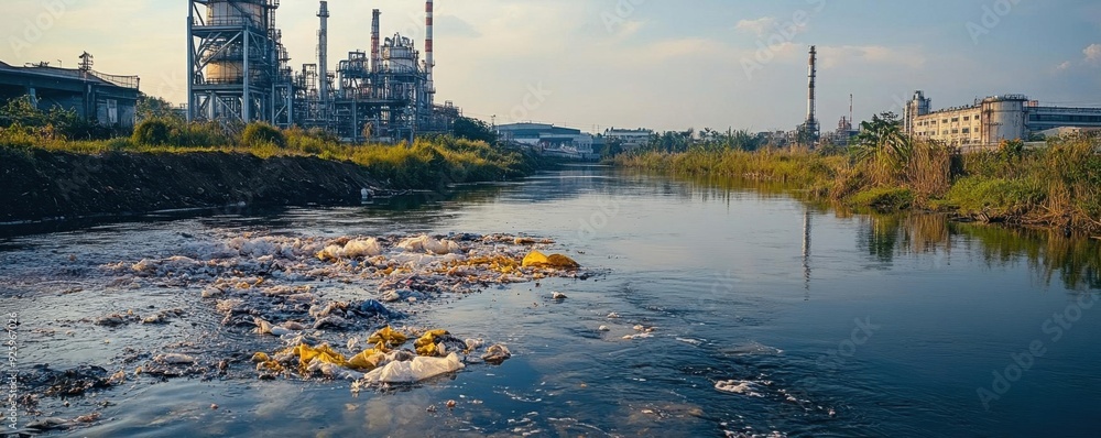 Factory dumping chemical waste into a river, pollution and industrial negligence Stock Photo ...