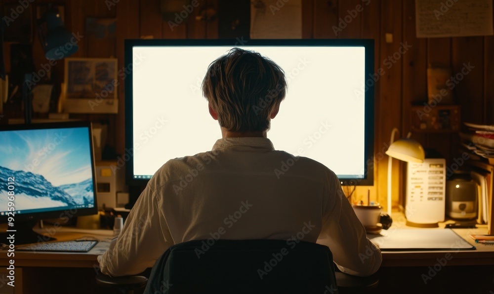 Young Professional Working from Home: Over-the-Shoulder View of Remote ...