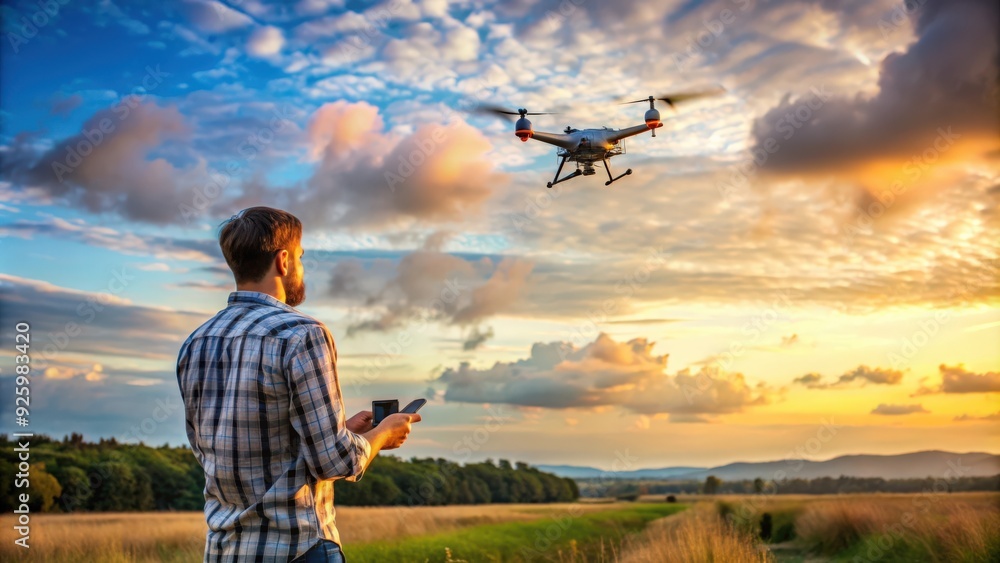 Drone enthusiast testing custom build in the sky , technology, hobby ...