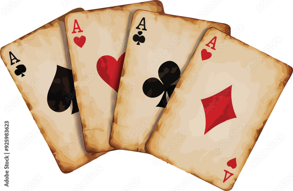 Classic four aces poker playing cards illustrated in a hand-drawn ...