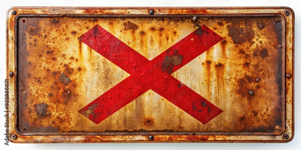 Rusty old warning sign with red x , rusty, old, sign, warning, red x ...