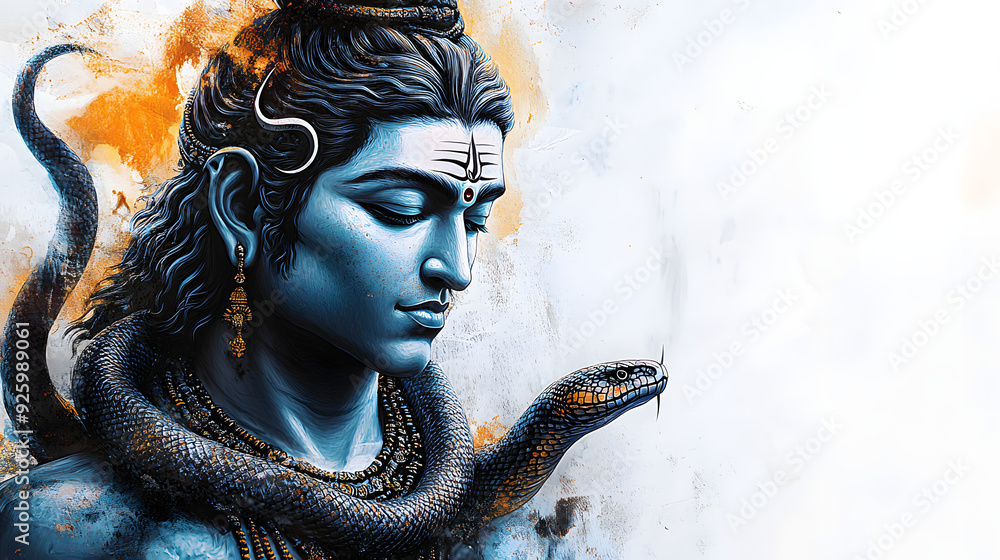 Beautiful digital painting of lord Shiva with divine serpent on white ...