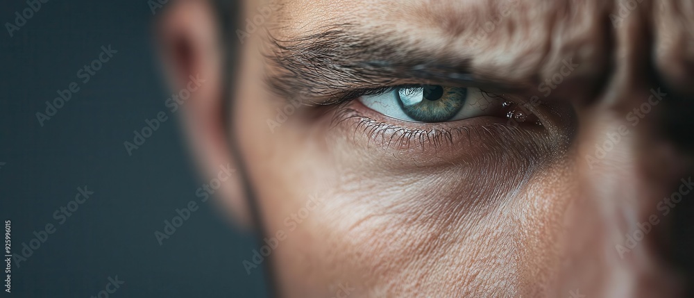 Eyes burning with rage, deep-set frown, intense facial tension, closeup ...