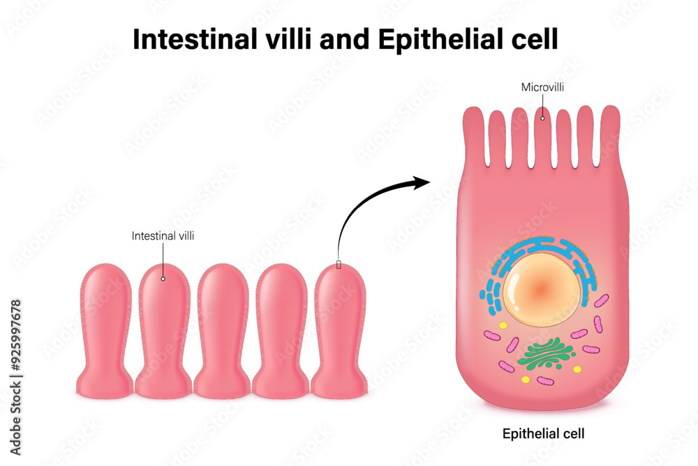 Structure of intestinal villi and epithelium cell. Medical education ...