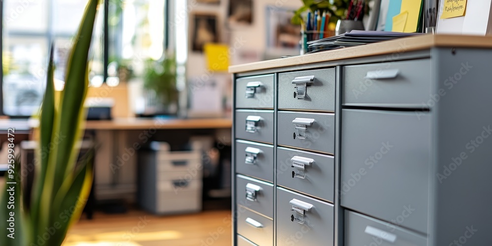 Detailed image of an office space with motivational posters and a well ...