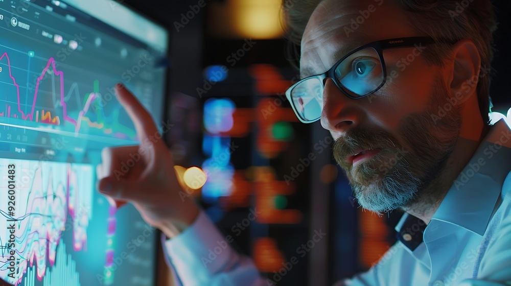 Mutual fund manager analyzing charts and reports, planning investment ...