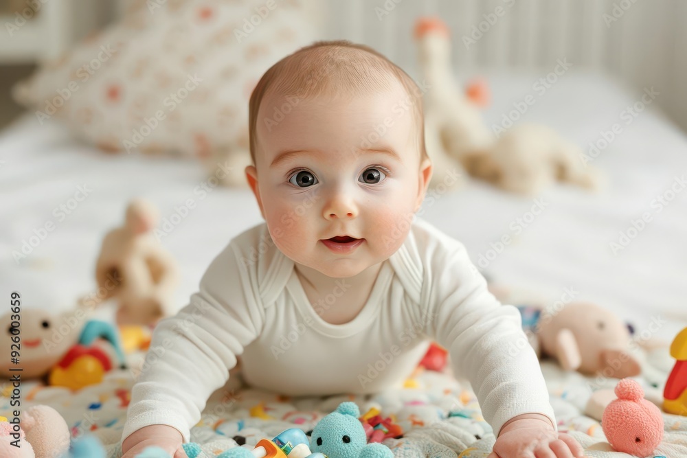 A heartwarming image of an infant exploring their surroundings on a ...