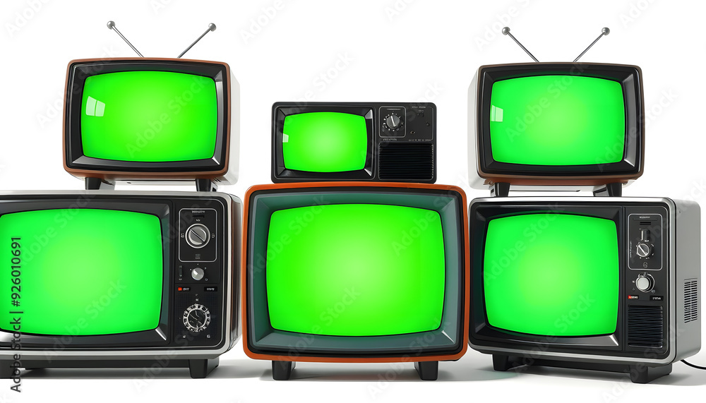 Vintage old televisions with chroma key green screen for designers ...