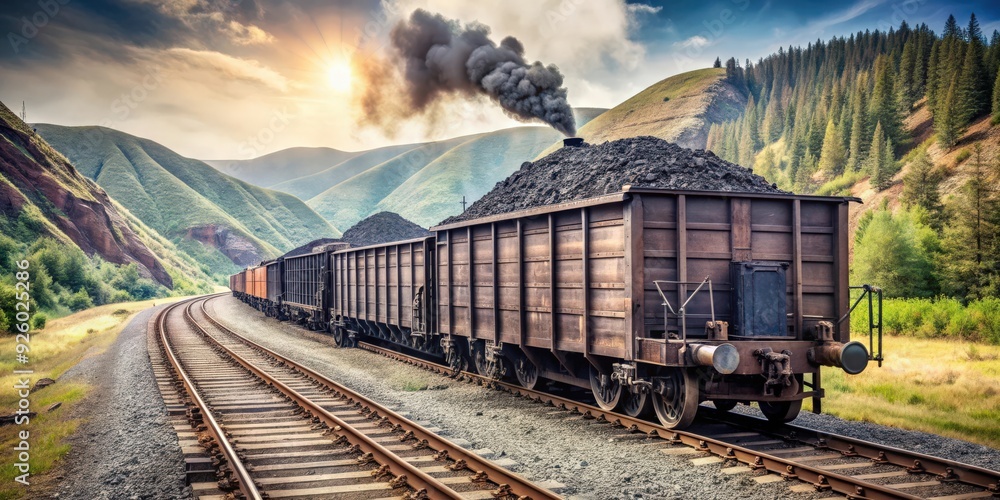 Vintage coal train transporting goods in 1945, transportation, coal ...