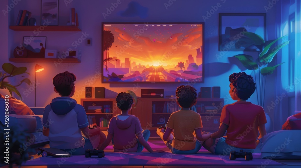 Cartoon Vector Animated scene of a family gathered in the living room ...