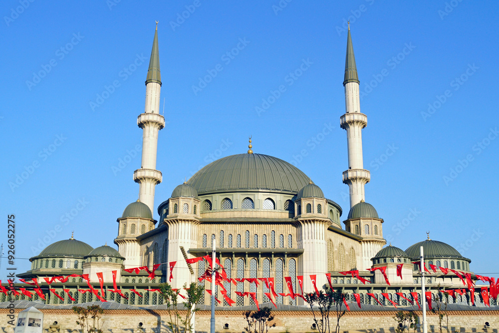 Exterior of the Taksim Mosque in Istanbul. The domes and minarets of ...