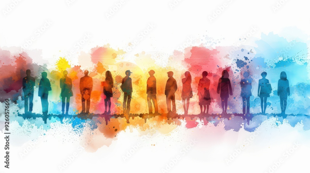 Design a watercolor banner with silhouettes of different career people ...