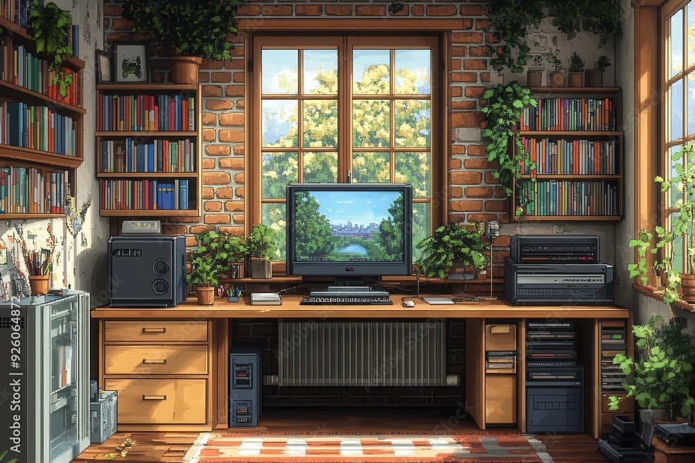 pixel art lofi study room retro gaming aesthetics 80s color palette ...