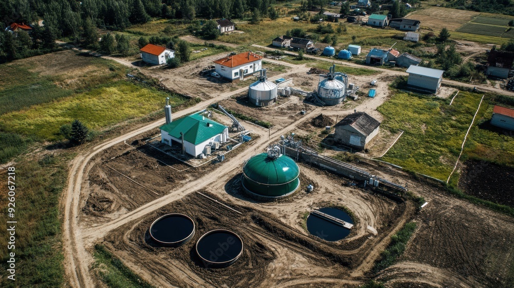 A rural farm utilizing waste-to-biogas conversion technology, with ...