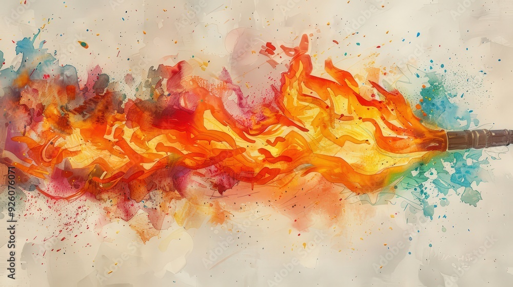 Generate a watercolor painting depicting the 2024 Paris Olympic torch ...