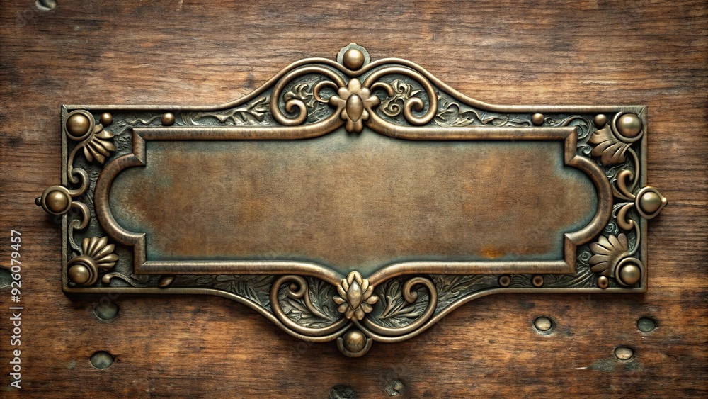 Vintage metal nameplate with intricate design and worn patina , antique ...