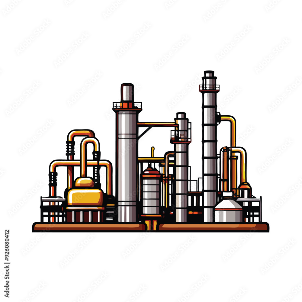 Create a minimalist vector image of an oil refinery with simplified ...