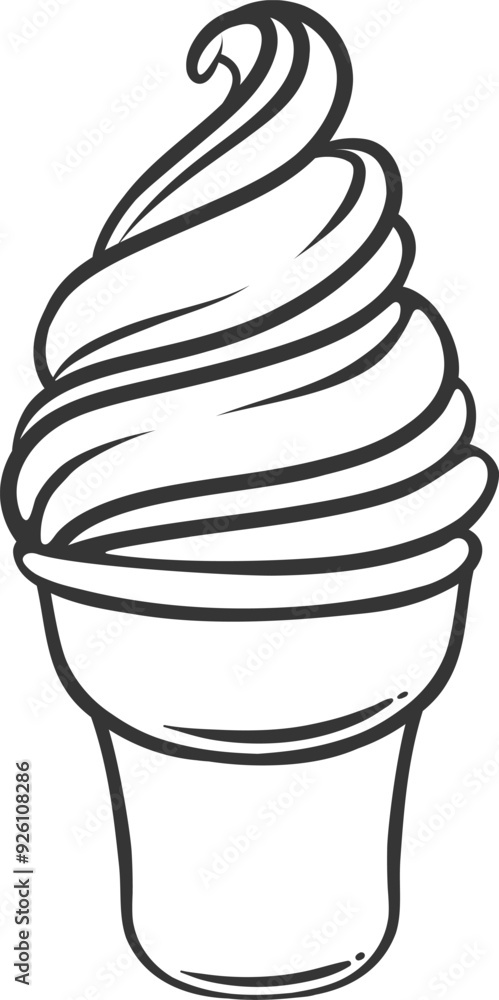 Ice cream icon, doodle soft serve sundae in waffle cup. Funny retro ...