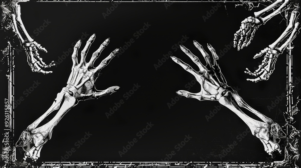 Spooky Skeleton Hands Reaching Out on Black Background - A dramatic image of skeletal hands ...