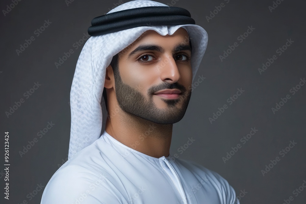 Handsome arab middle-eastern man with traditional kandora in studio ...