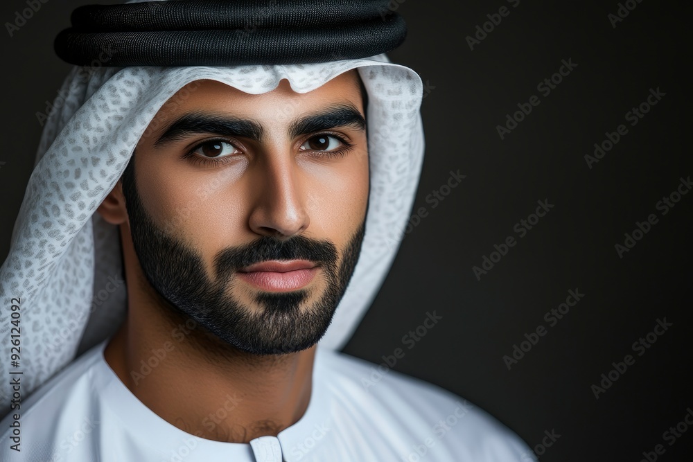 Handsome arab middle-eastern man with traditional kandora in studio ...