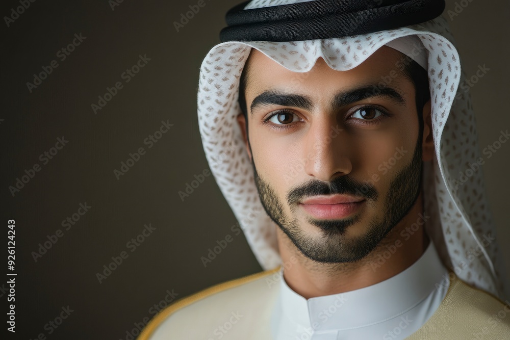 Handsome arab middle-eastern man with traditional kandora in studio ...